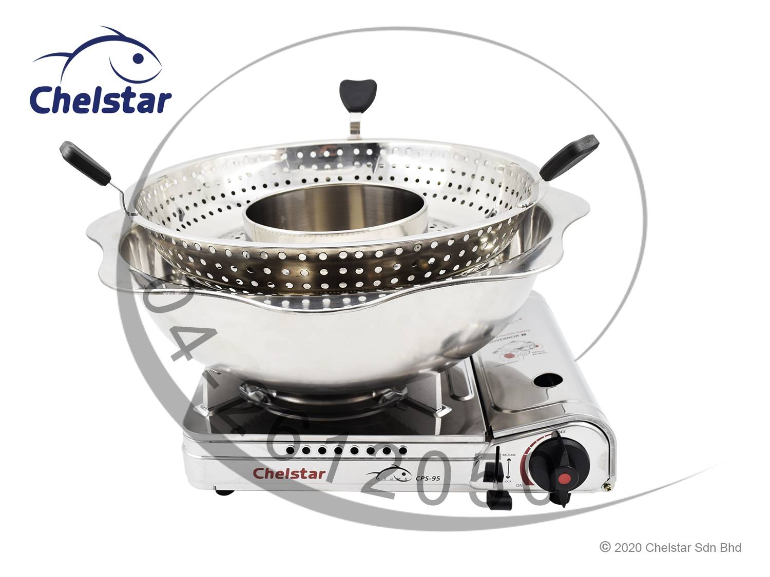 Chelstar 34cm Stainless Steel Rotating Steamboat Pot (0039)