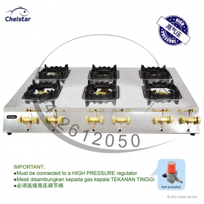 Chelstar Six Burner Commercial Table Top Stove / Gas Cooker (MS-60M)