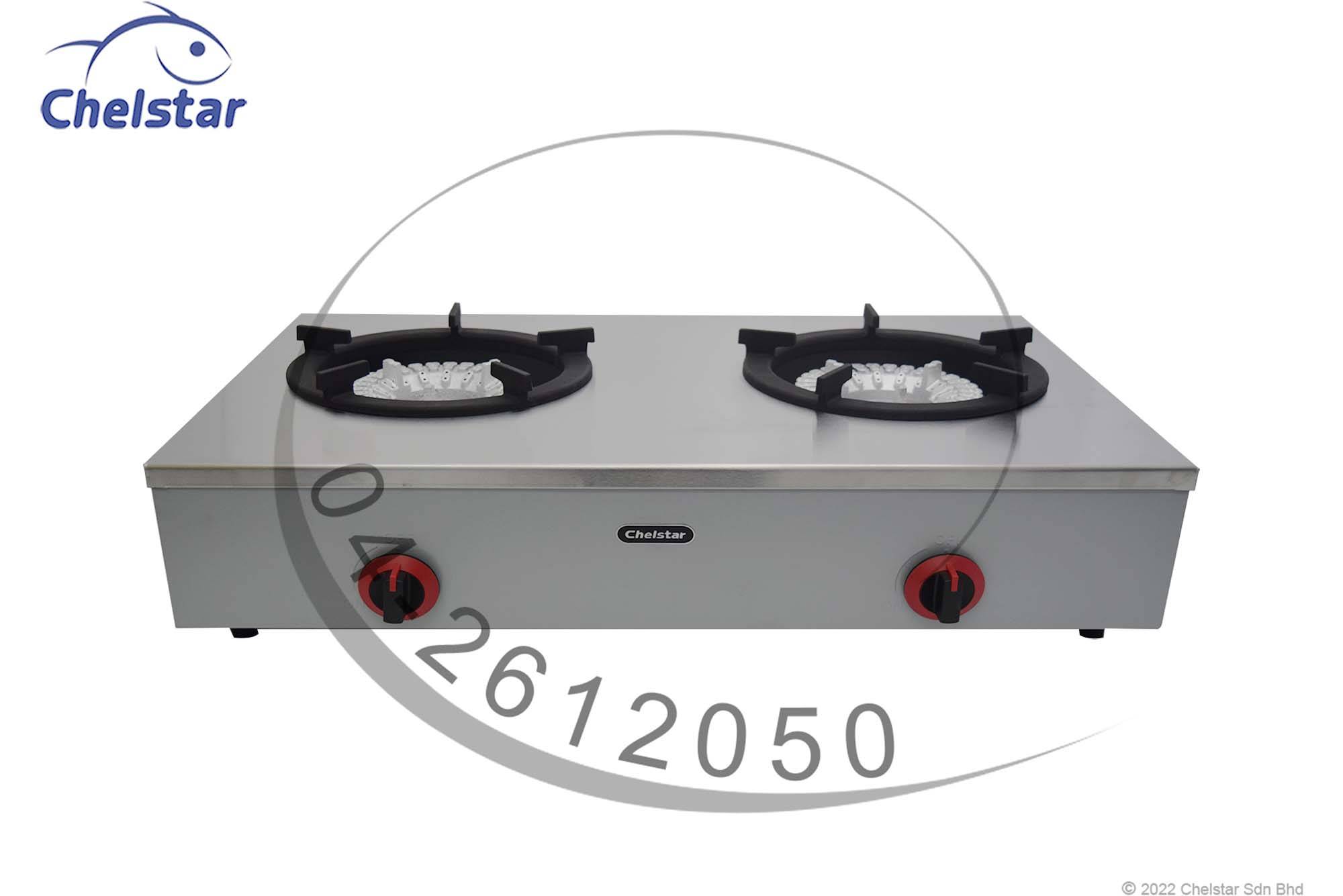 Chelstar Stainless Steel Double Burner Table Top Stove Gas Cooker CDF-230