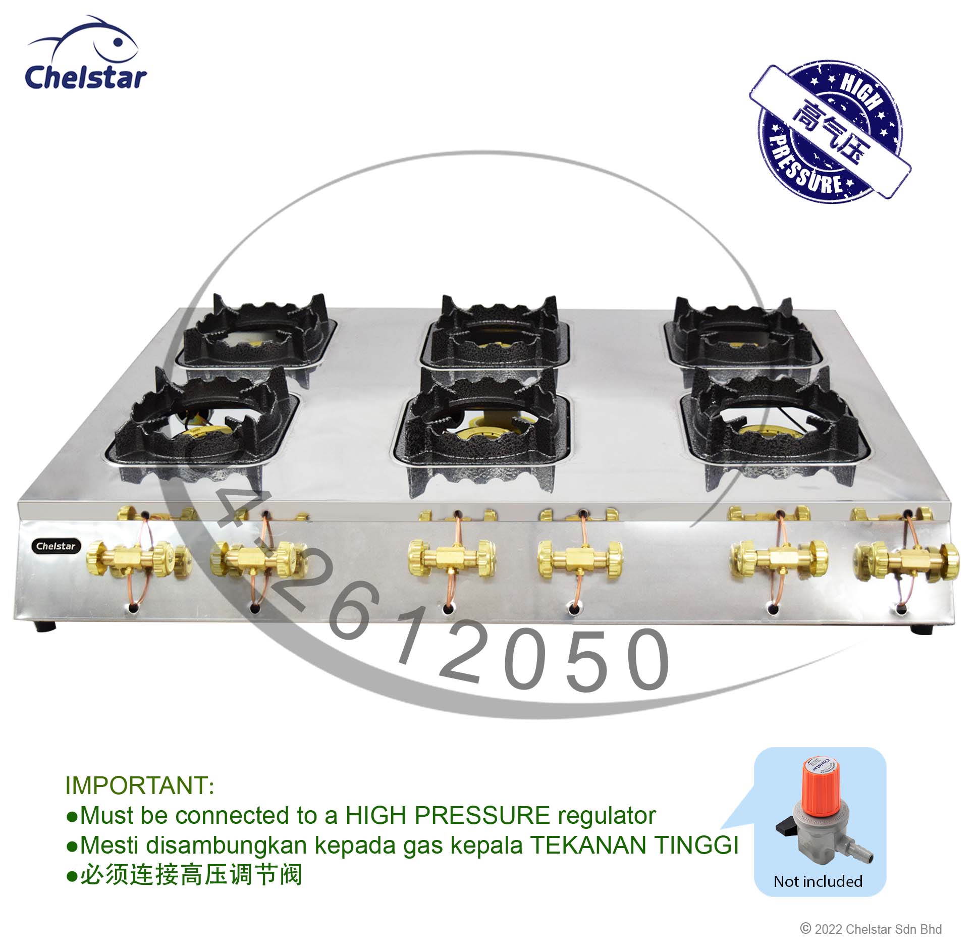 Chelstar Six Burner Commercial Table Top Stove / Gas Cooker (MS-60M)